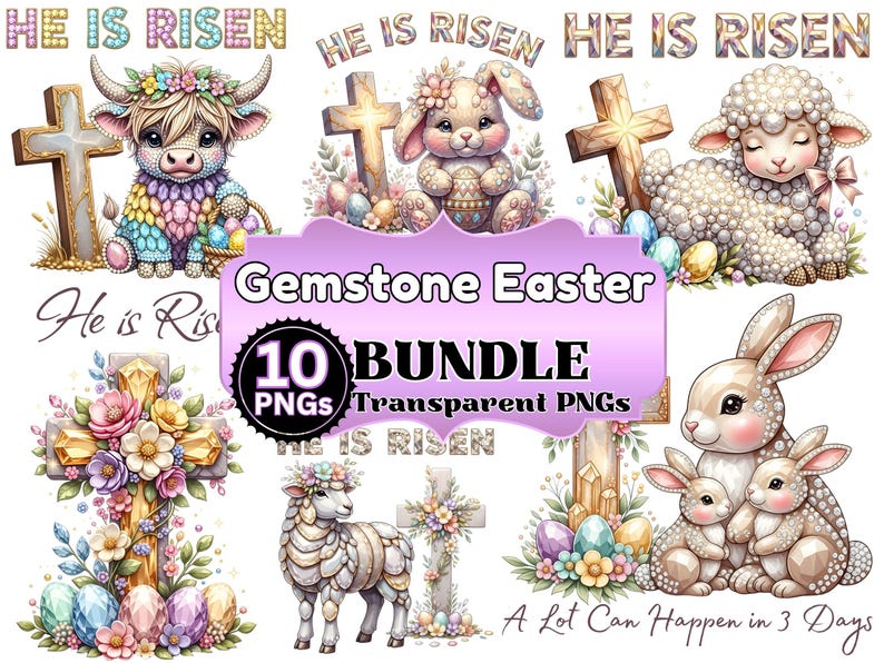 Gemstone Easter PNG Bundle 8 Designs, Faux Rhinestone Easter ...