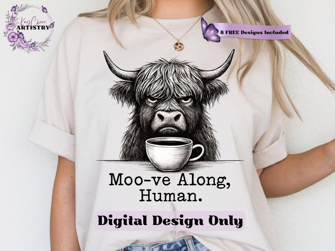 Grumpy Highland Cow Png, Cranky Coffee Lover Png, Fluffy Cow Grumpy ...