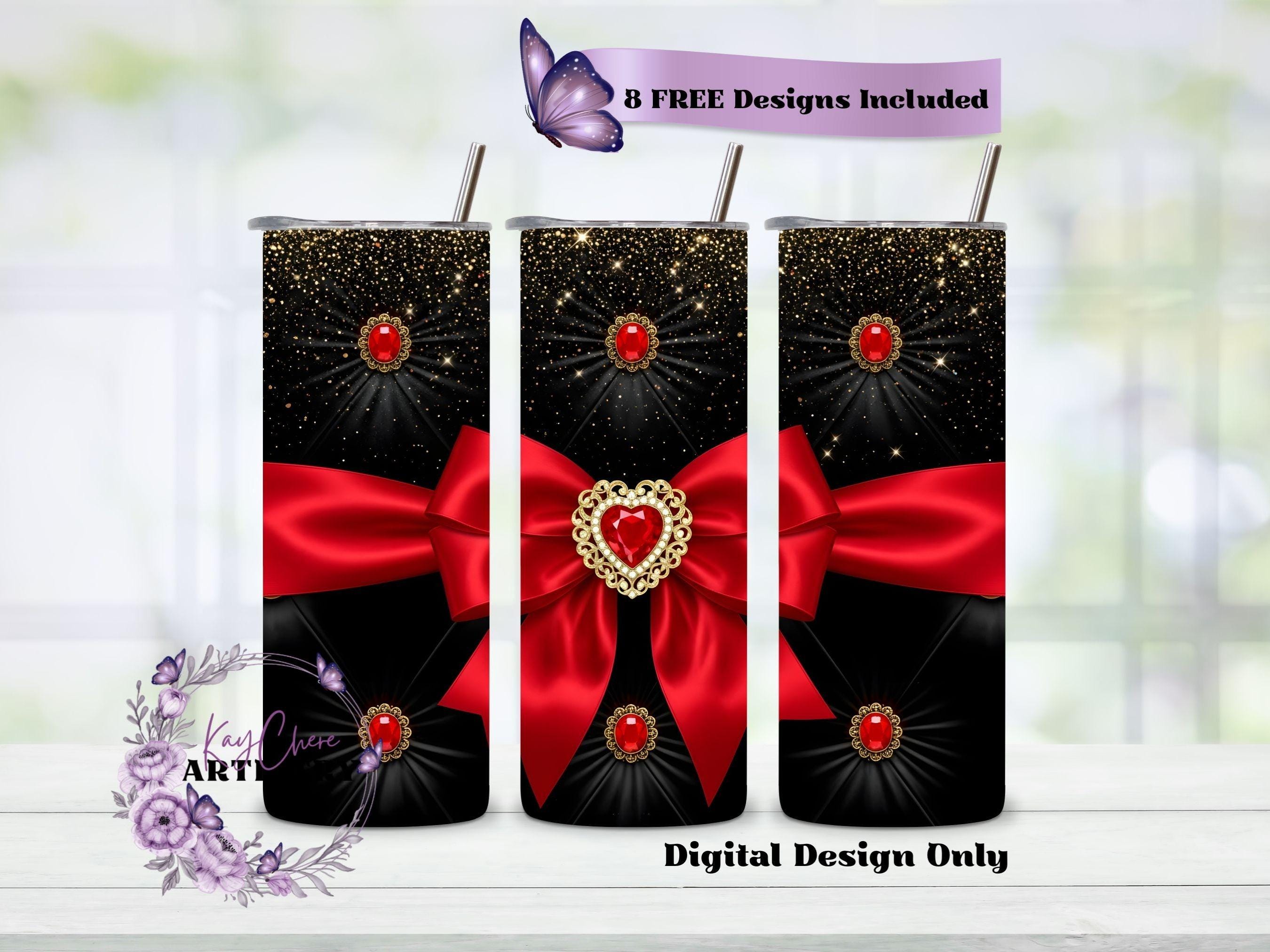 Luxury Tumbler Wrap PNG, Black Velvet Ruby Coquette Red Bow 20oz ...