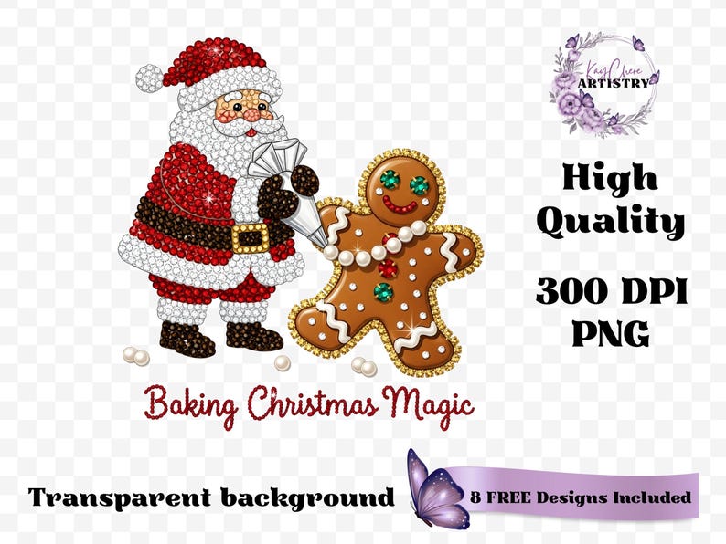Faux Rhinestone Santa PNG, Baking Santa Sublimation, Gingerbread Man ...