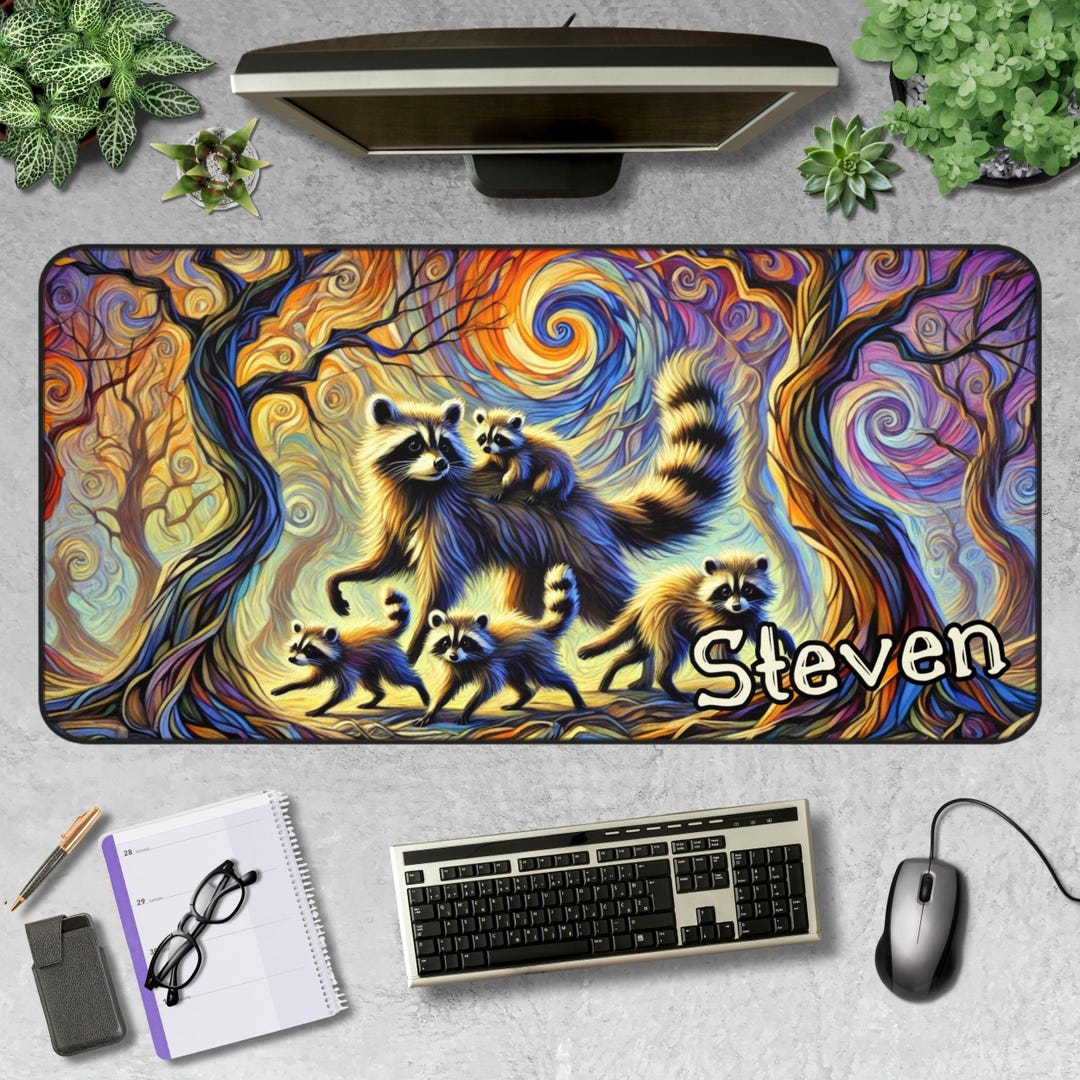 Personalized Raccoon Desk Mat, Raccoon Mousepad, Raccoon Family ...