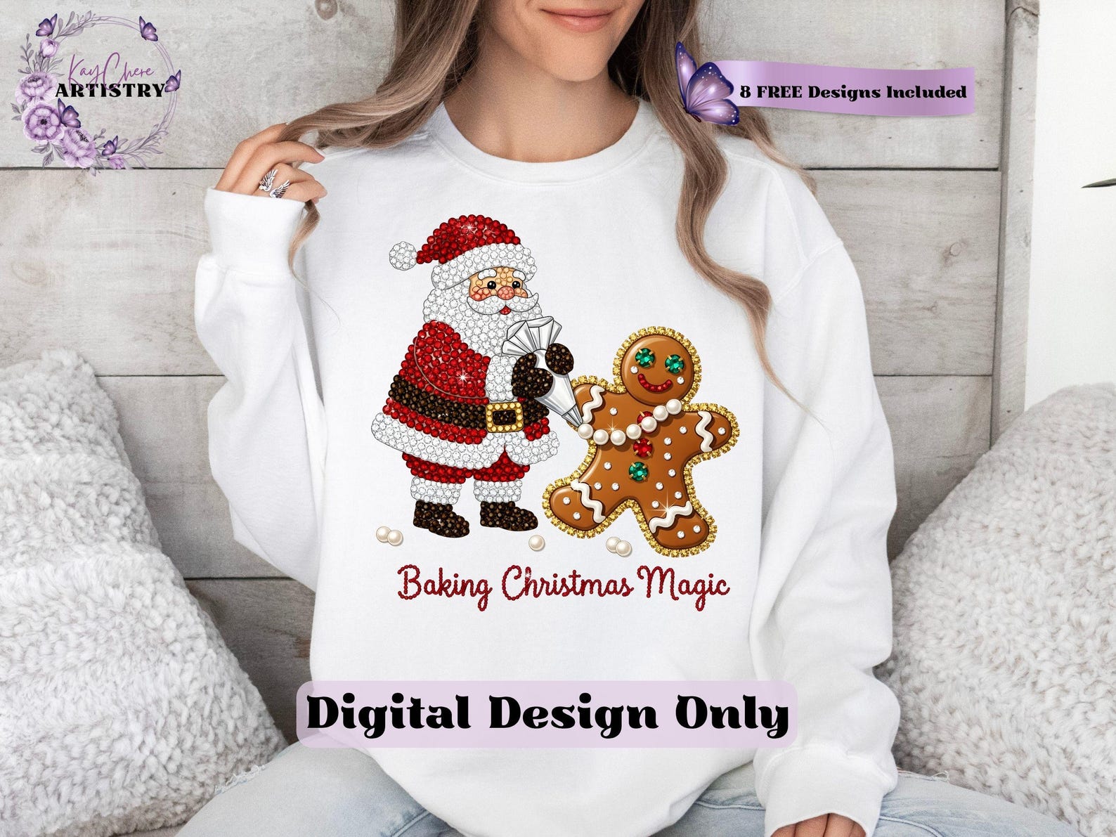Faux Rhinestone Santa PNG, Baking Santa Sublimation, Gingerbread Man ...