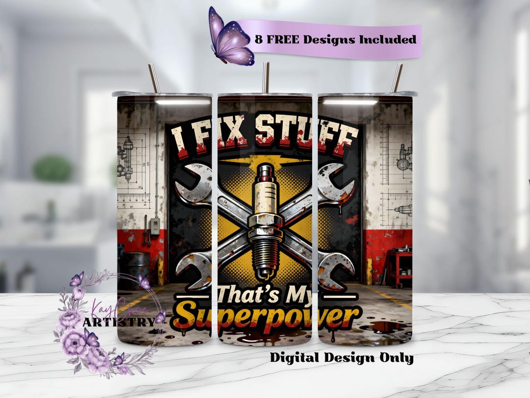 I Fix Stuff Tumbler Wrap, Vintage Garage Mechanic 20oz Sublimation ...