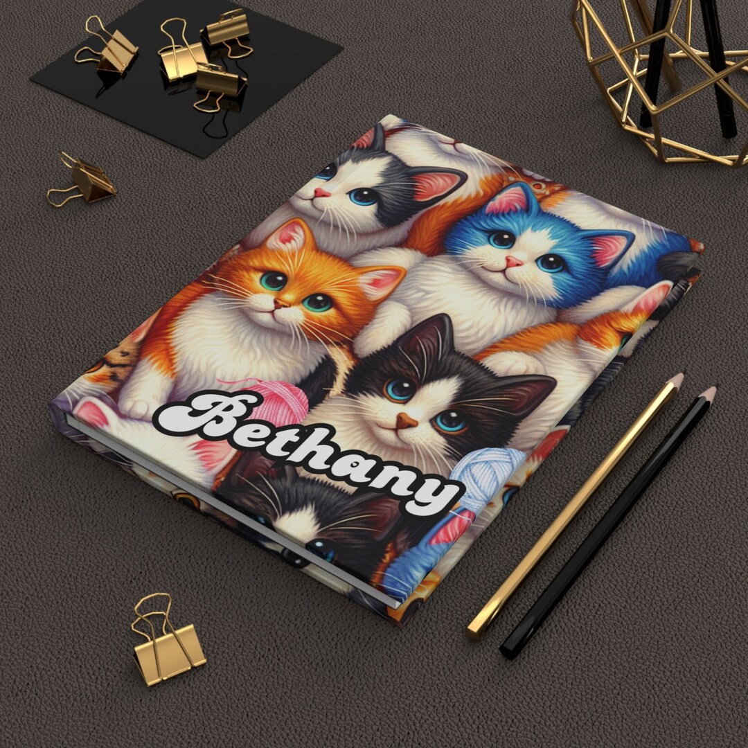 Personalized Cat Journal, Cat Faces Hardcover Notebook, Poetry Journal ...