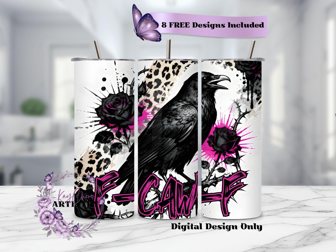 F-caw-f Tumbler Wrap, Gothic Raven Hot Pink Leopard Print Grunge ...