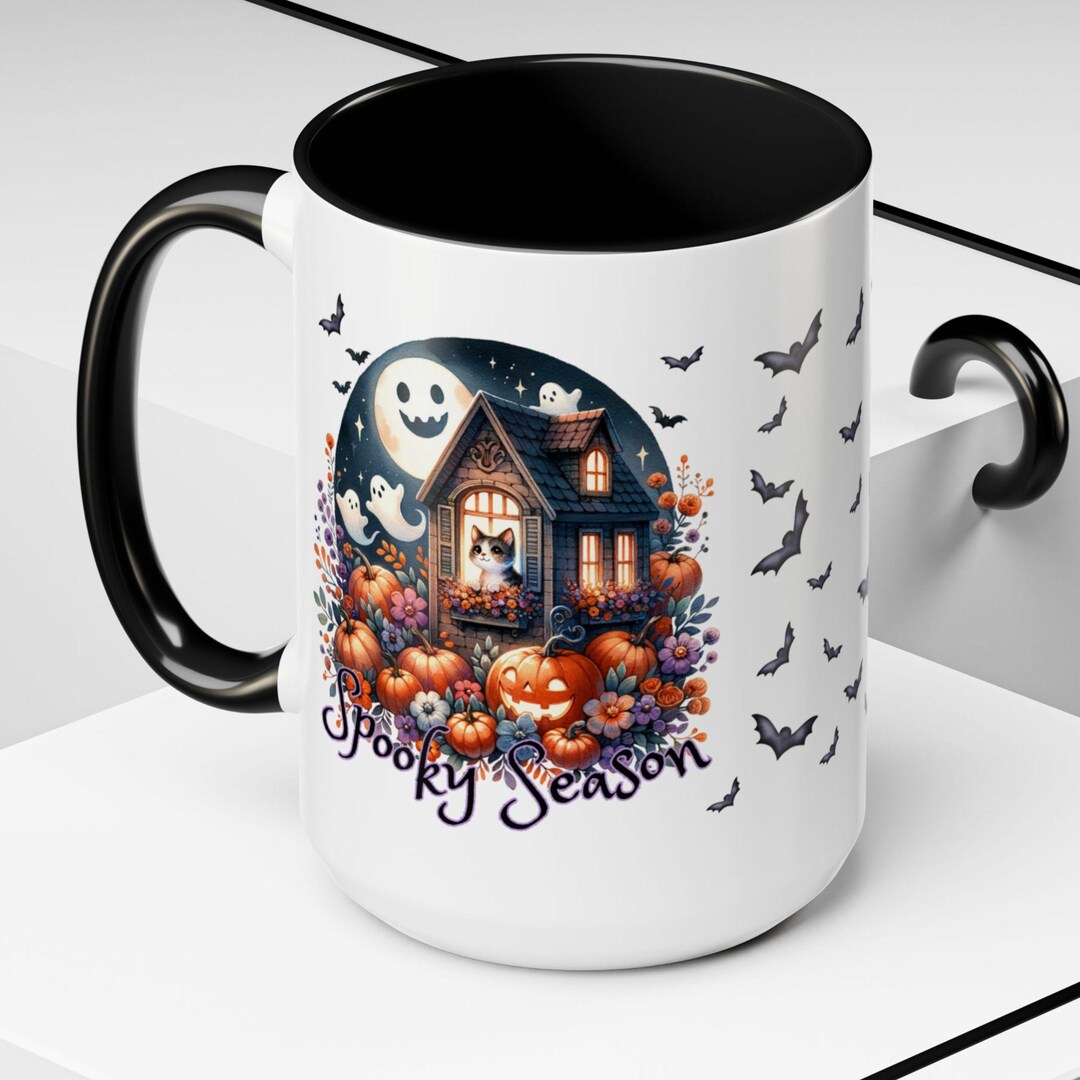 Halloween Ceramic Mug, Spooky Season Halloween Coffee Mug, Spooky Cat ...
