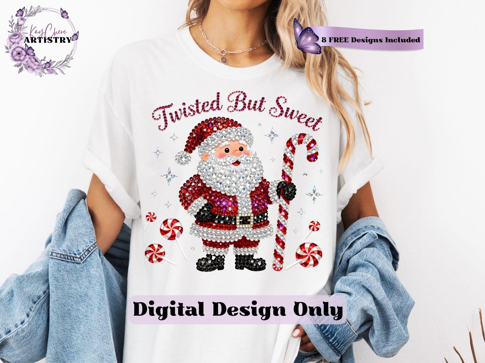 Faux Rhinestone Santa PNG, Twisted but Sweet Santa Sublimation, Sparkly ...