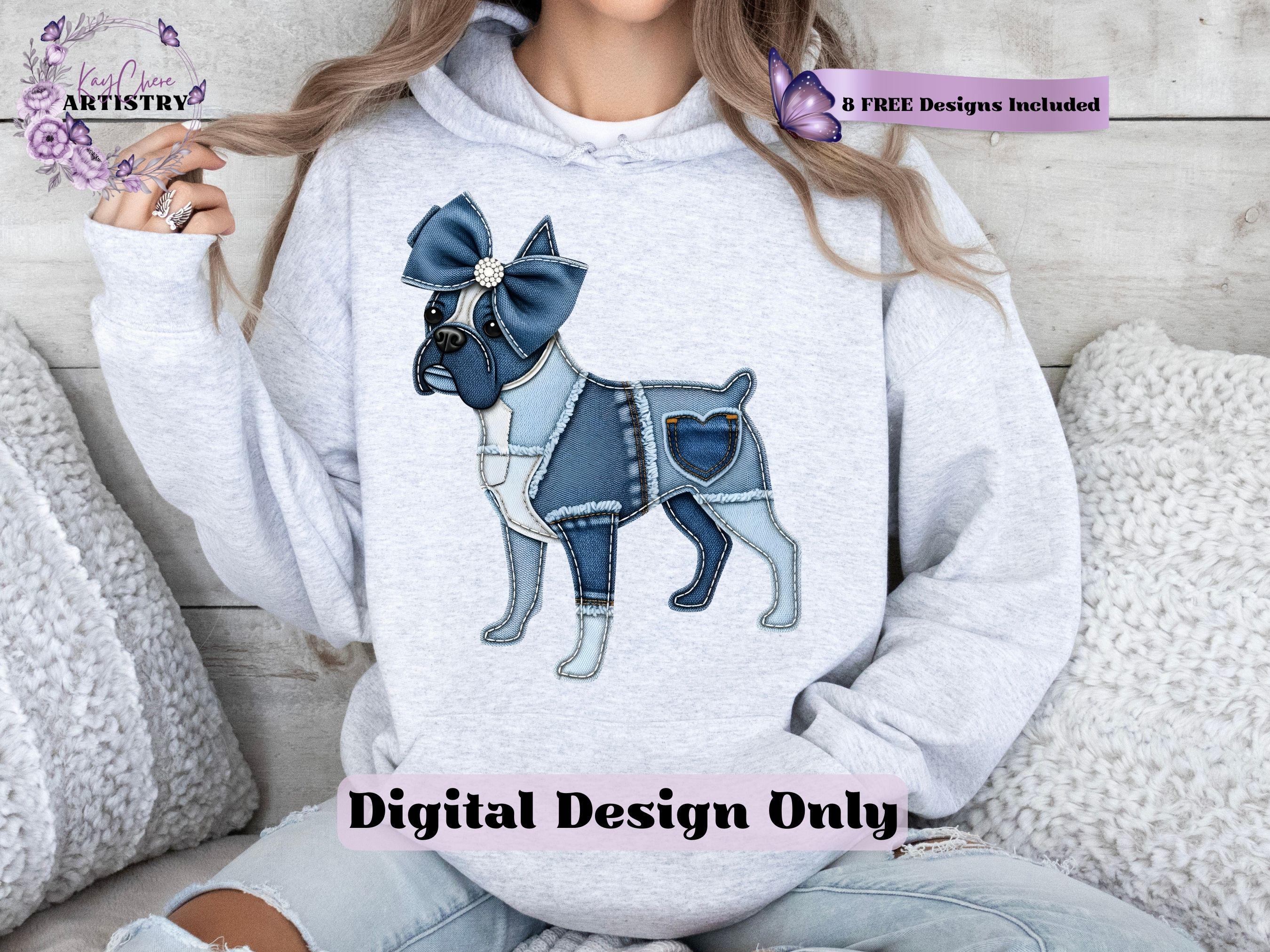 Denim Patchwork Dog PNG, Boxer Dog Jean Stitch Sublimation Design, Blue ...