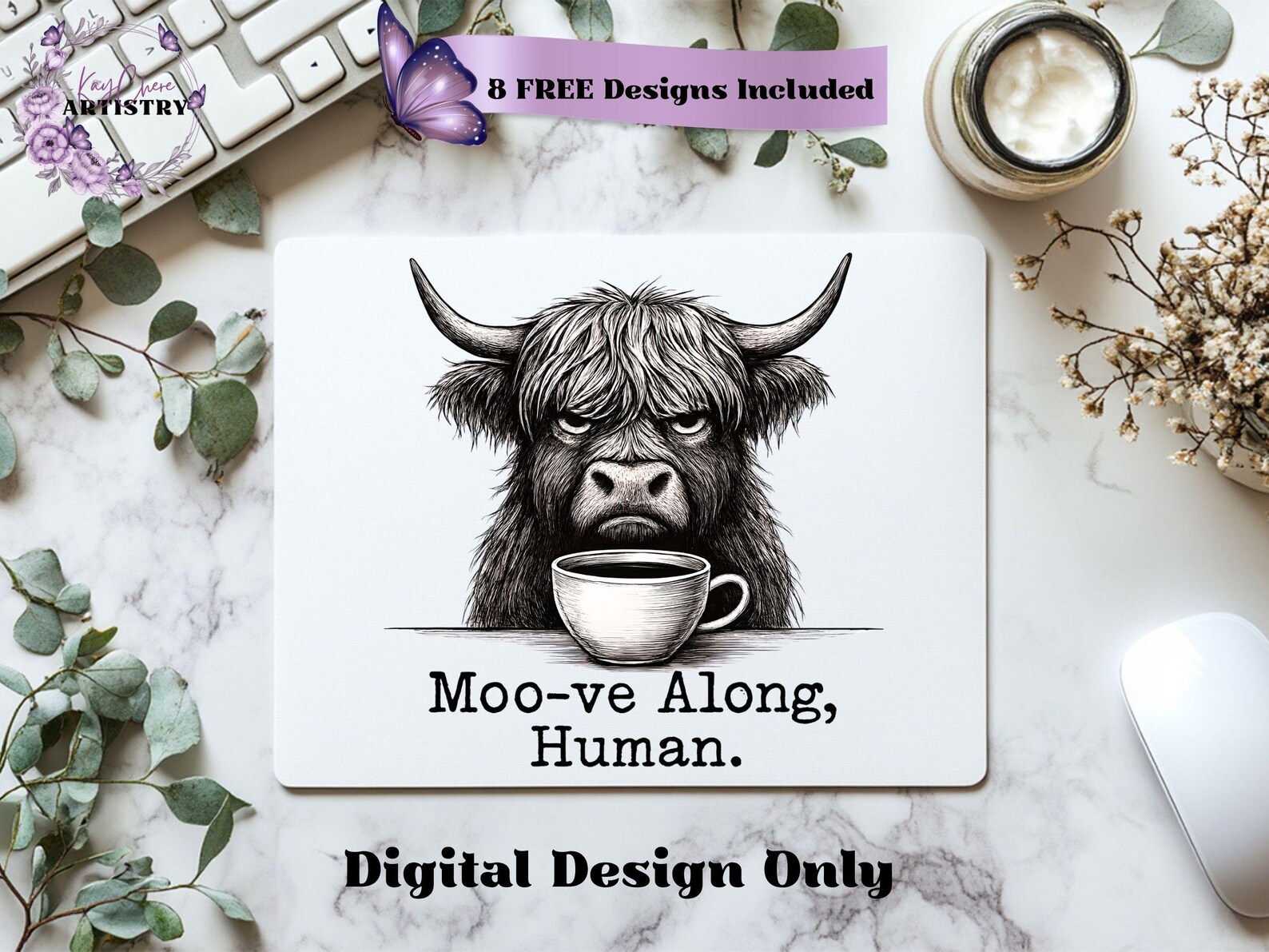 Grumpy Highland Cow Png, Cranky Coffee Lover Png, Fluffy Cow Grumpy ...