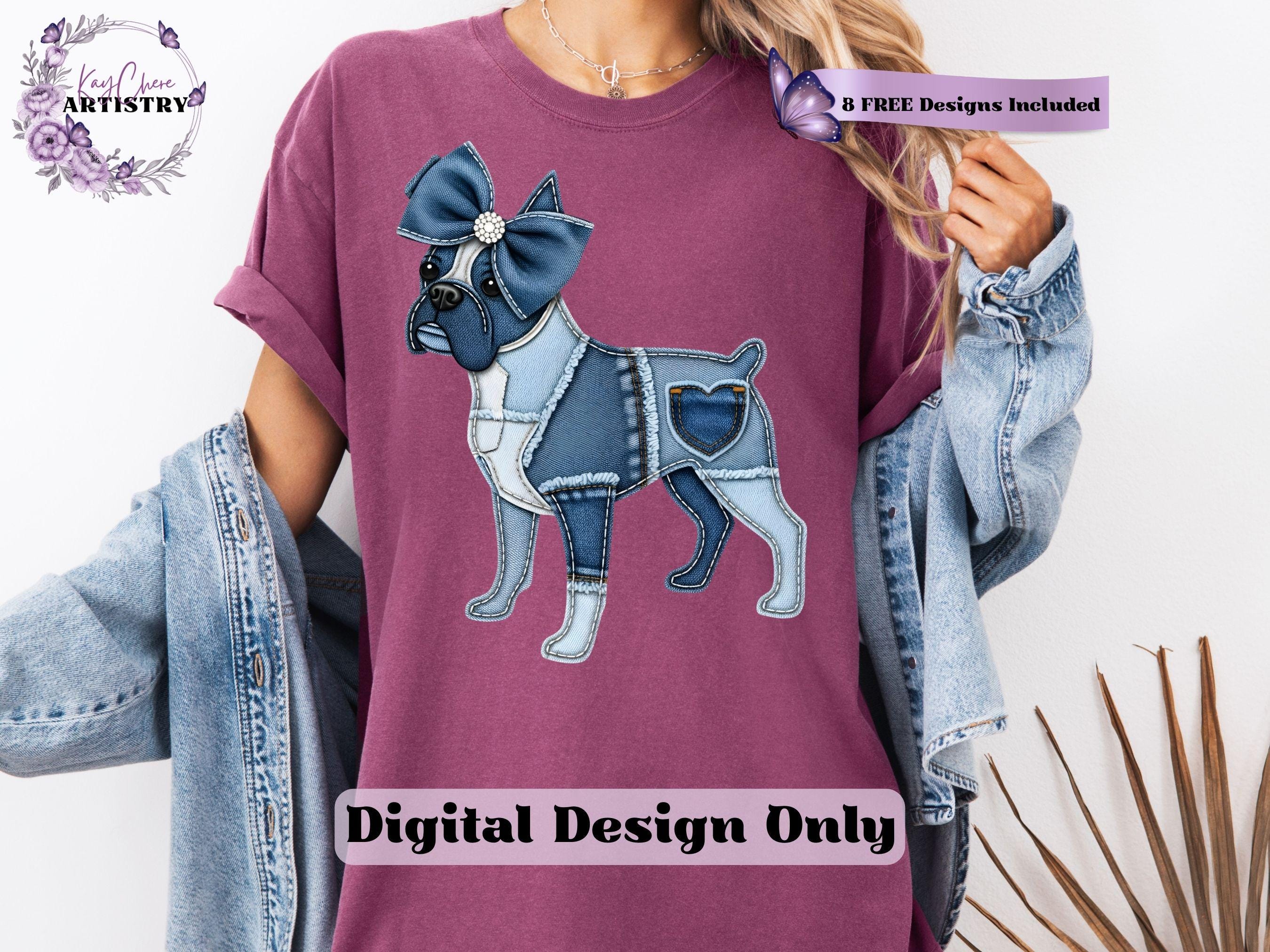 Denim Patchwork Dog PNG, Boxer Dog Jean Stitch Sublimation Design, Blue ...