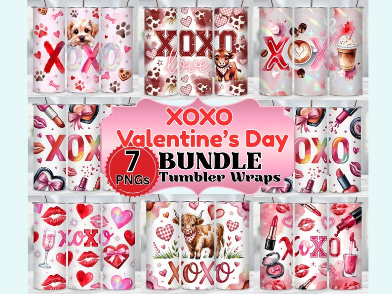 XOXO Valentine Tumbler Wrap Bundle 7 Designs, Coffee Lover, Dog Lover ...