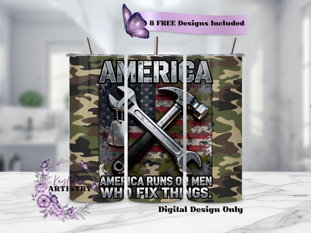 I Fix Stuff Tumbler Wrap, American Flag Camo Handyman 20oz Sublimation ...