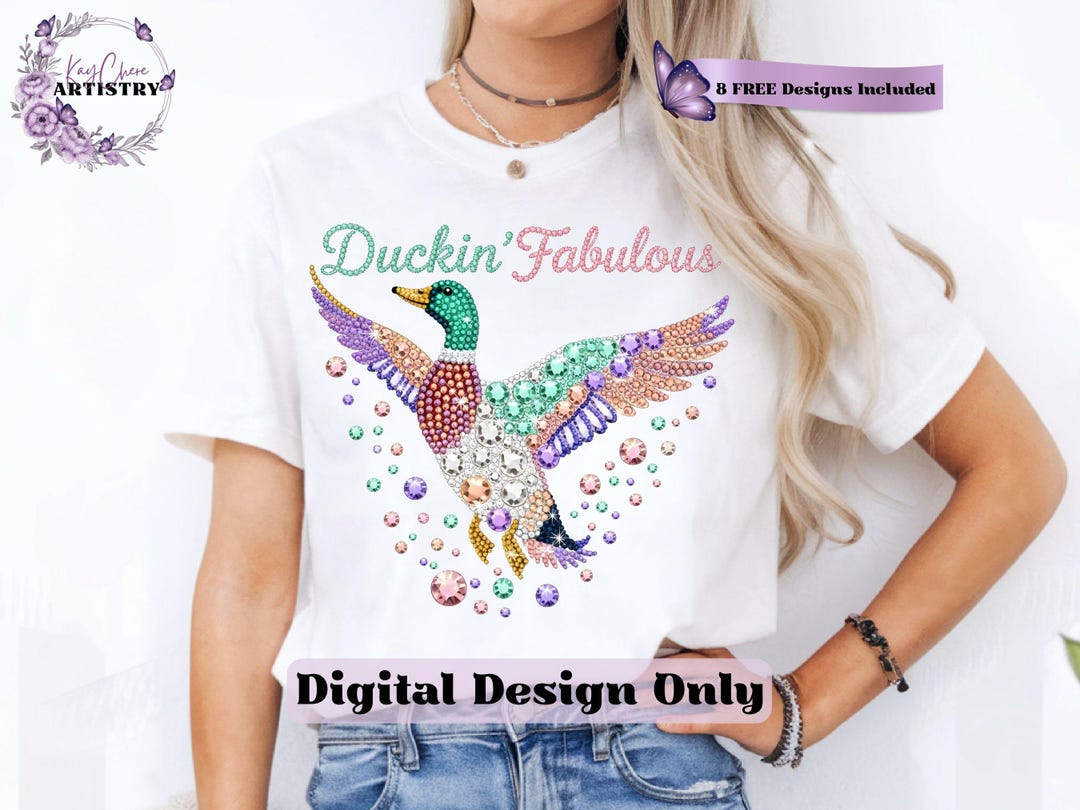 Faux Rhinestone Flying Mallard Duck PNG, Pastel Rhinestone Duck PNG ...