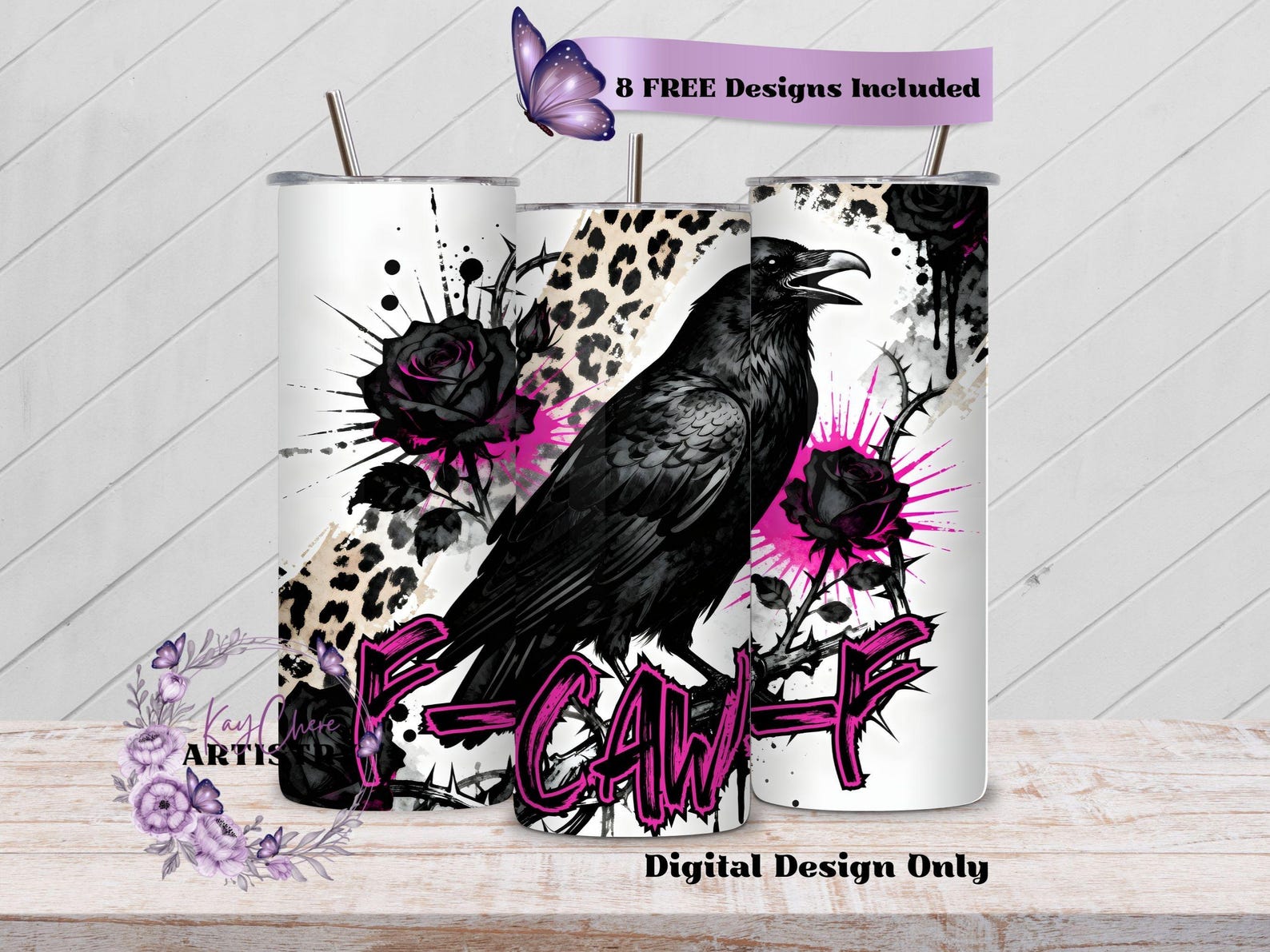 F-caw-f Tumbler Wrap, Gothic Raven Hot Pink Leopard Print Grunge ...