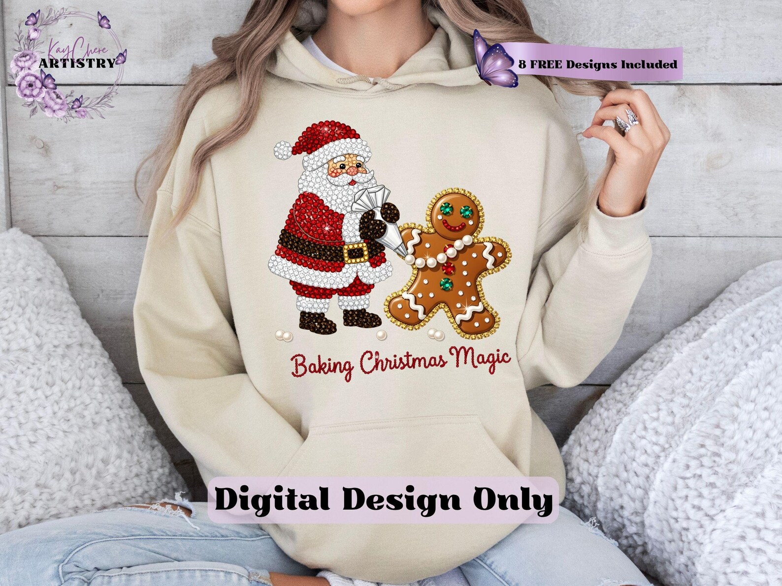 Faux Rhinestone Santa PNG, Baking Santa Sublimation, Gingerbread Man ...