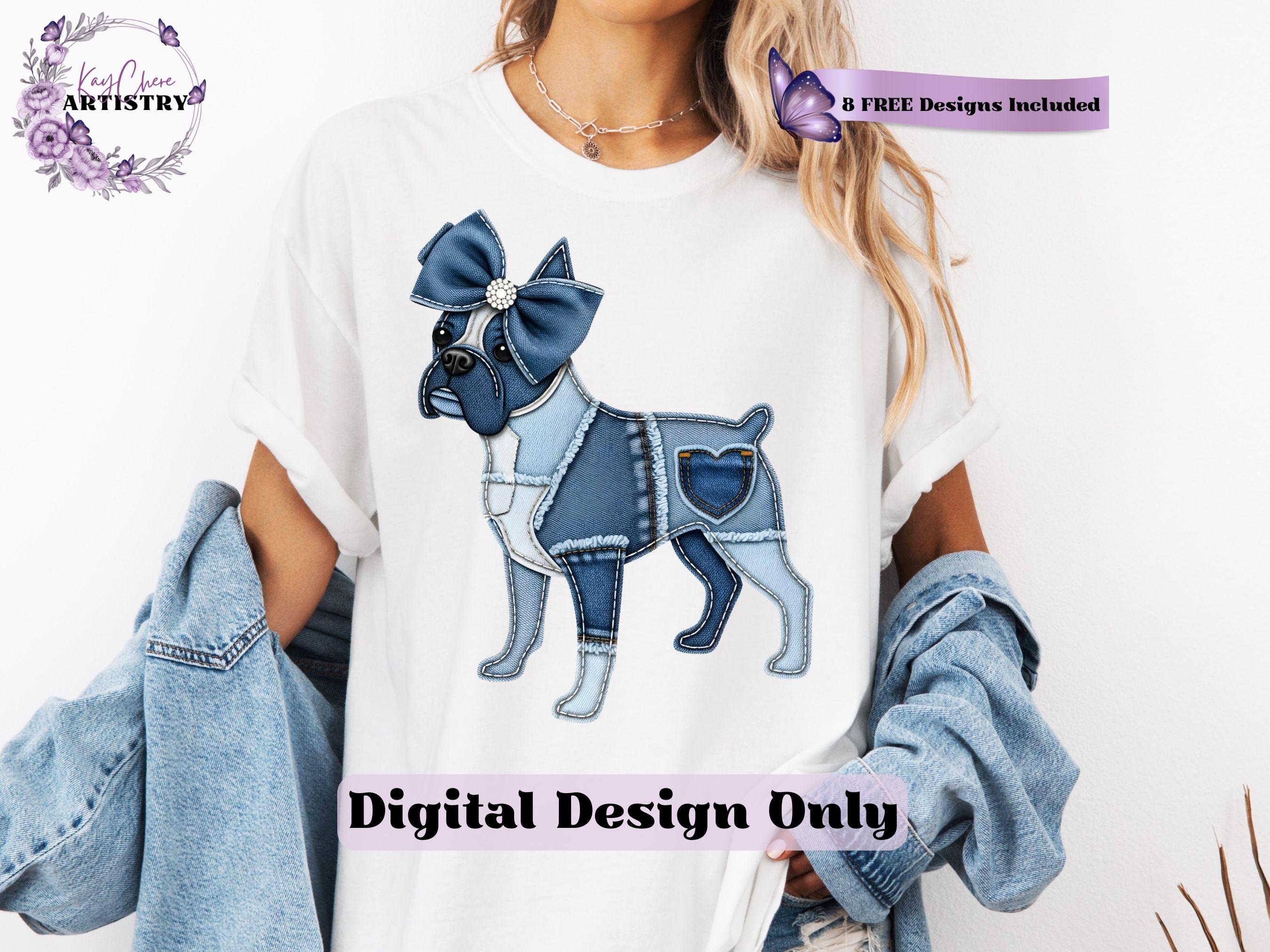 Denim Patchwork Dog PNG, Boxer Dog Jean Stitch Sublimation Design, Blue ...