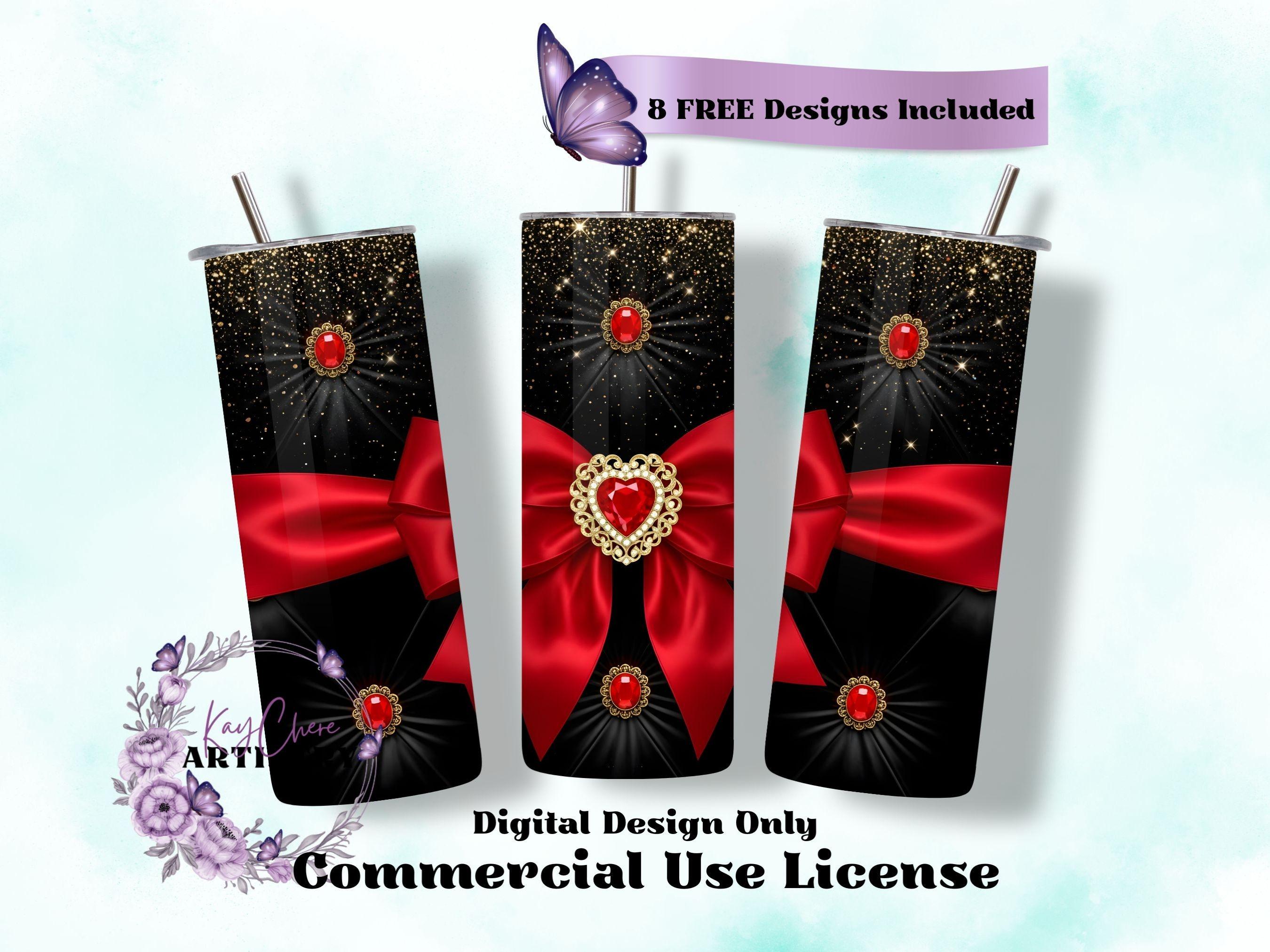 Luxury Tumbler Wrap PNG, Black Velvet Ruby Coquette Red Bow 20oz ...