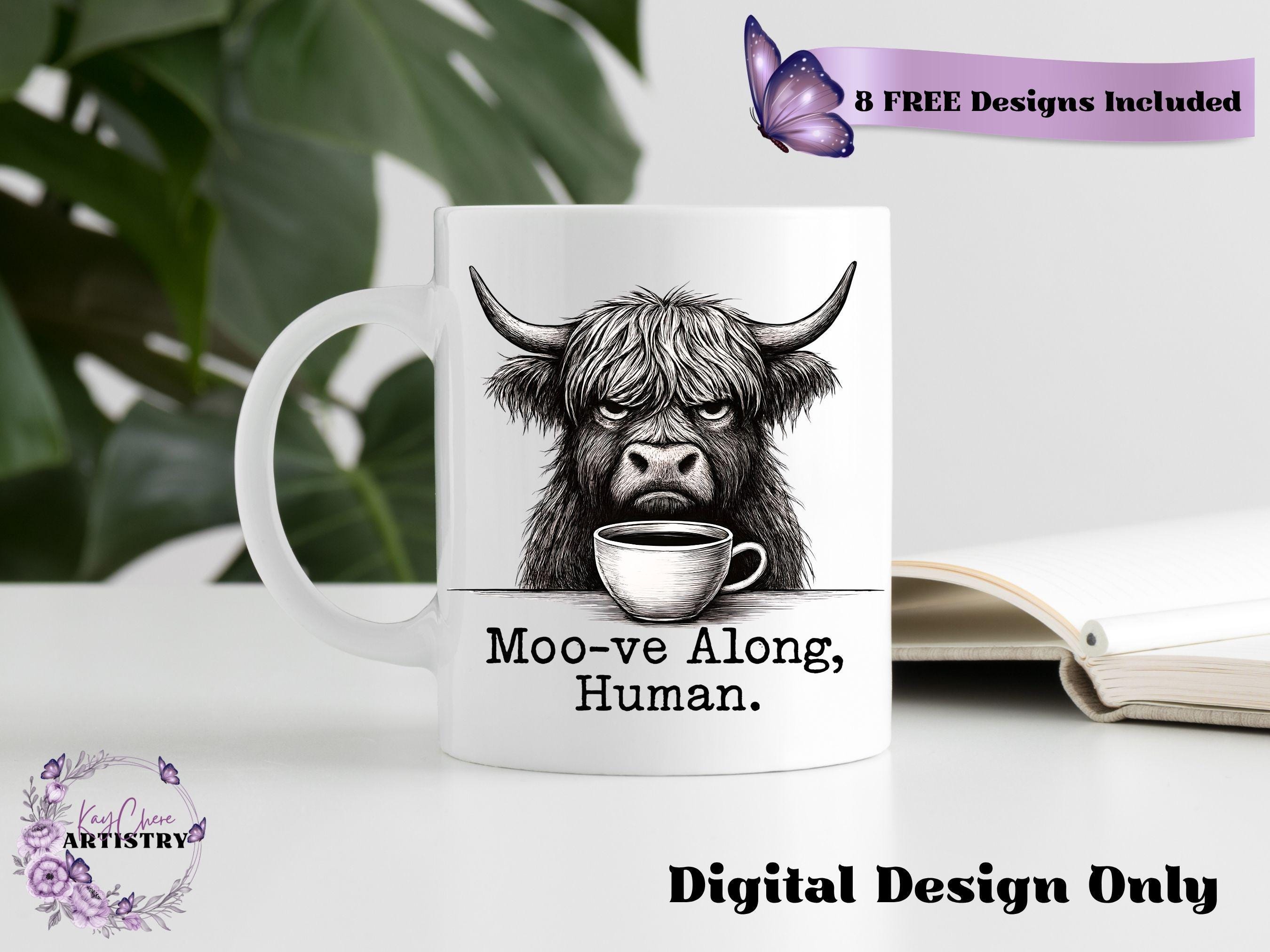 Grumpy Highland Cow Png, Cranky Coffee Lover Png, Fluffy Cow Grumpy ...