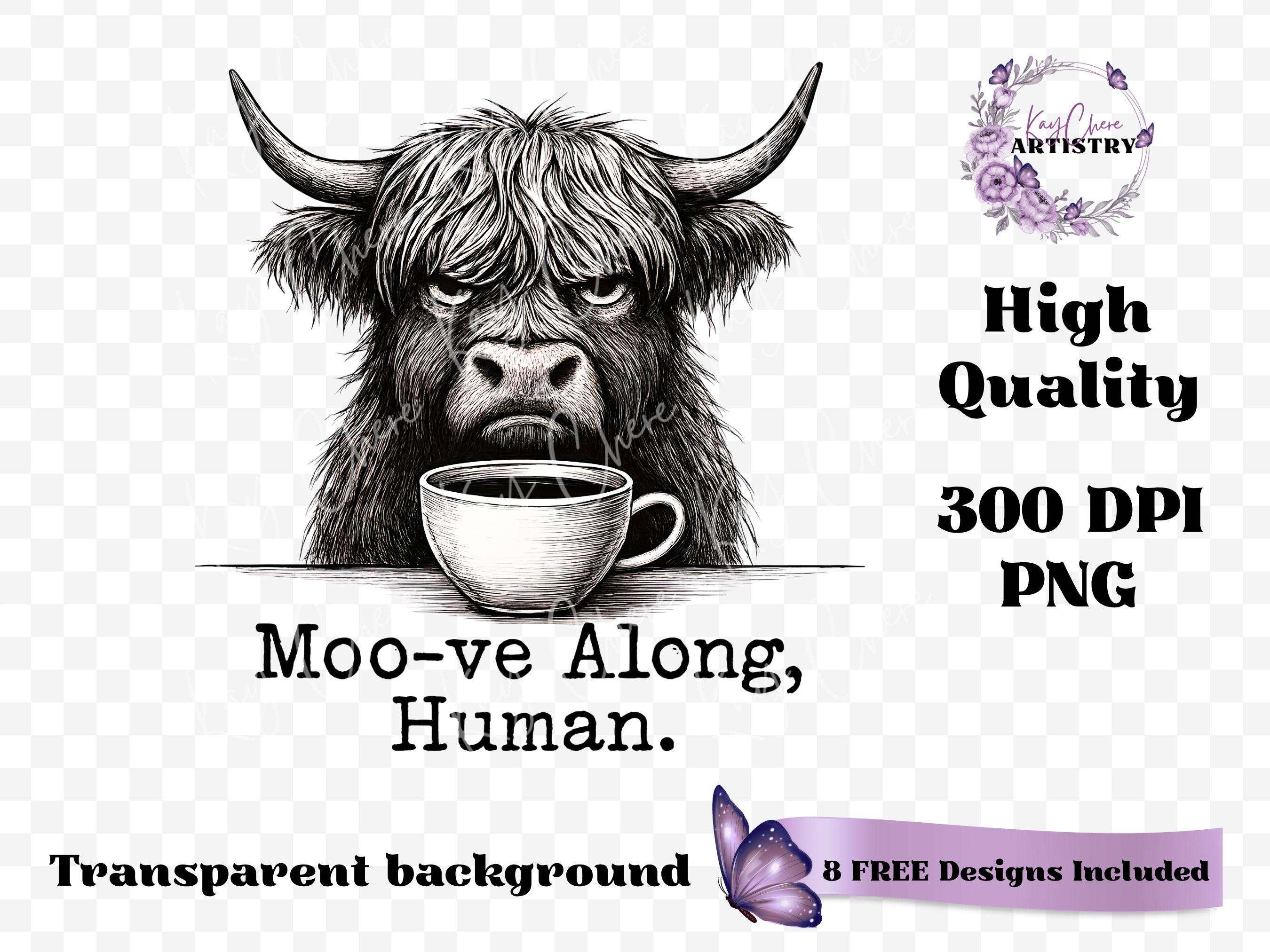 Grumpy Highland Cow Png, Cranky Coffee Lover Png, Fluffy Cow Grumpy ...