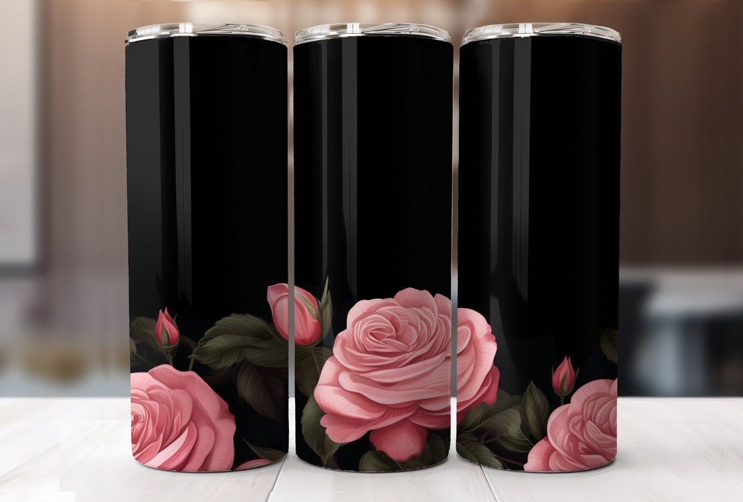 Customizable Pink Rose Tumbler, Skinny Tumbler Wrap, Tumbler Download ...