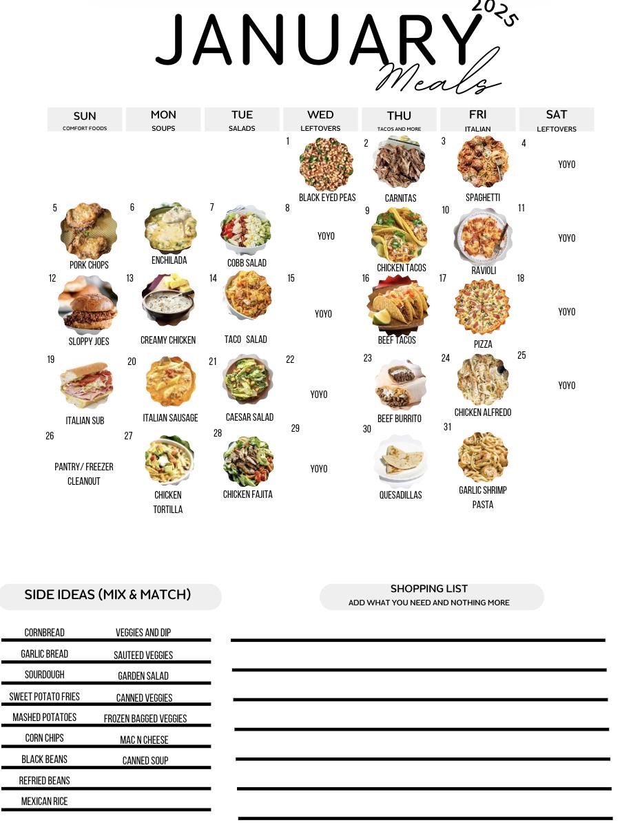 2025 Calendar Meal Plan for Busy Families - Etsy