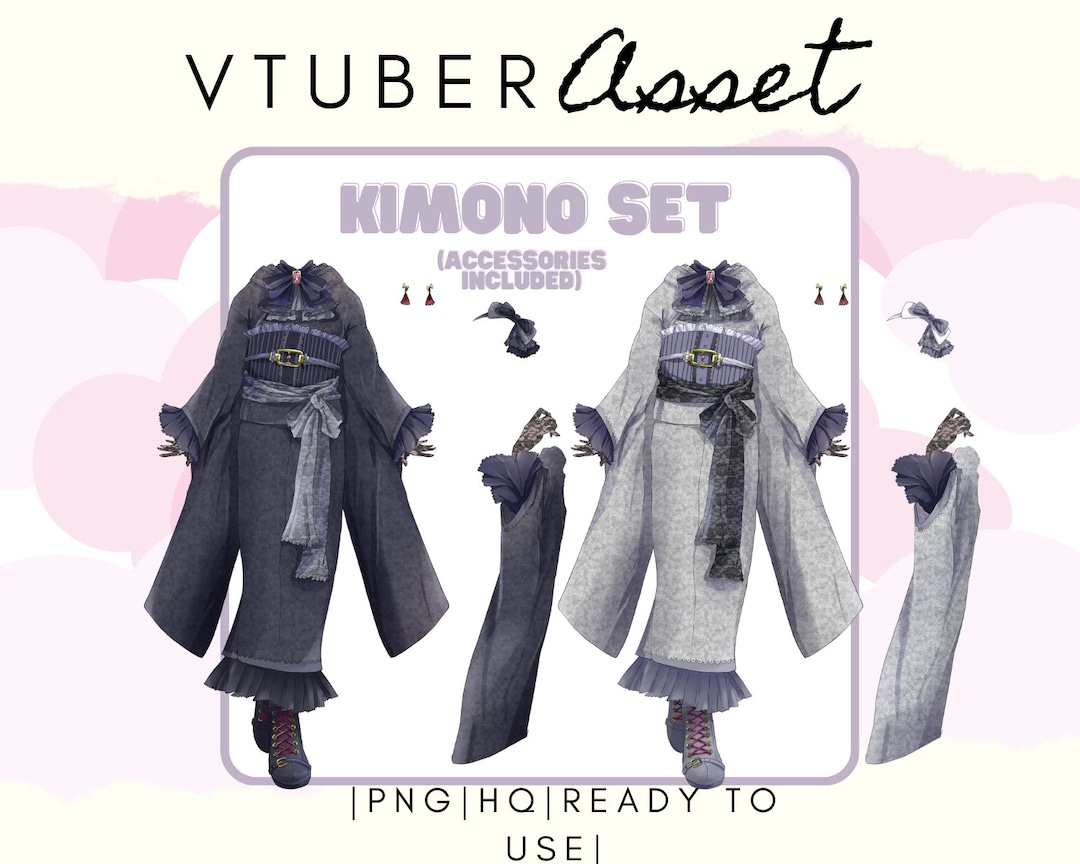 Vtuber Asset Kimono Set Kawaii + Accessories 2 Colors - Etsy