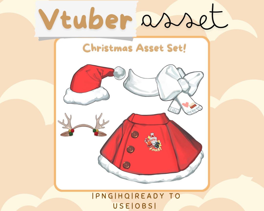 Vtuber Asset - Christmas Hat Scarf Outfit Clothes - Holiday Streamer ...