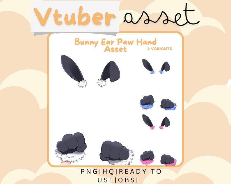 Vtuber Asset Bunny Ear Paw Hand Asset Cuztomizable + Compatible in ...