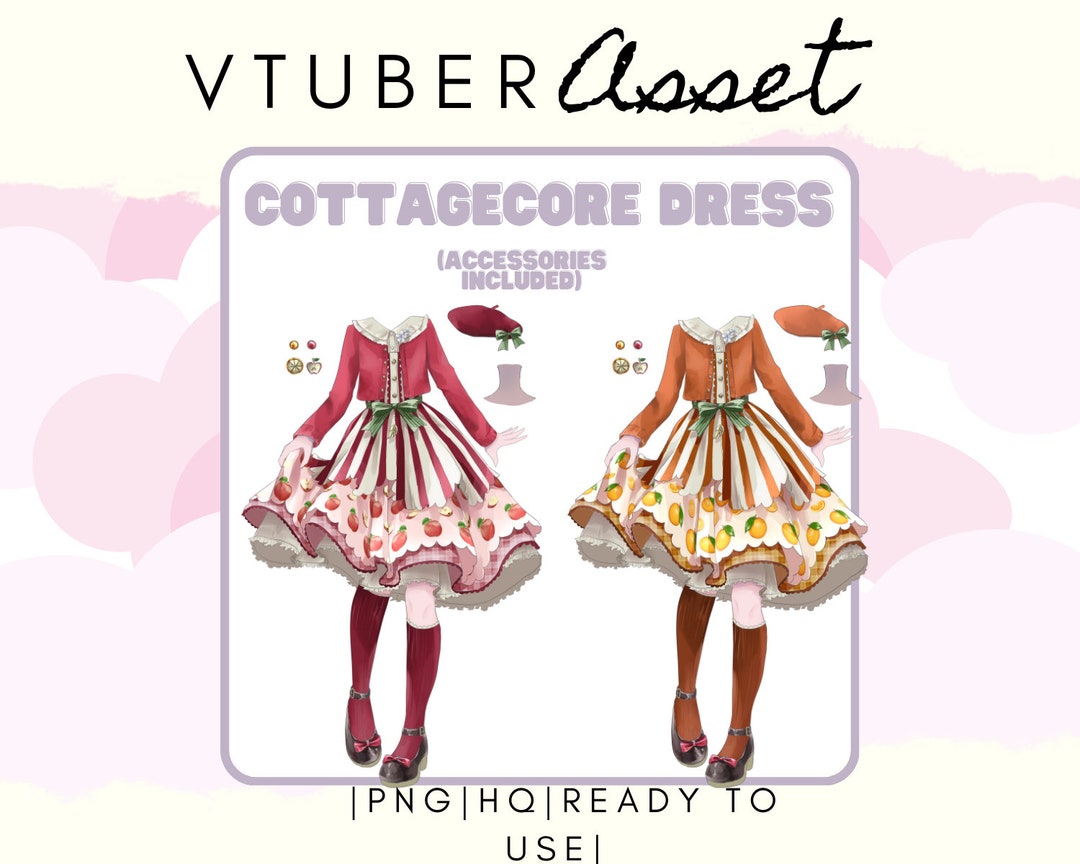 Vtuber Asset - Dress Cottage Core Hat Outfit - Prop Accessory Overlay ...