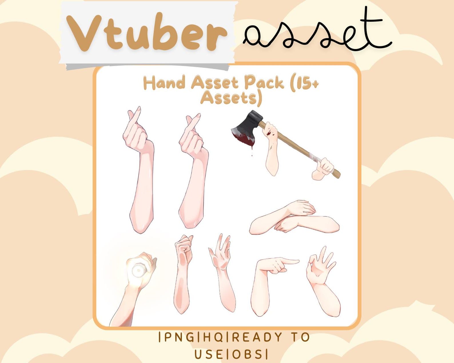 Vtuber Hand Asset Pack Bundle - Prop Accessory Overlay - Streaming ...