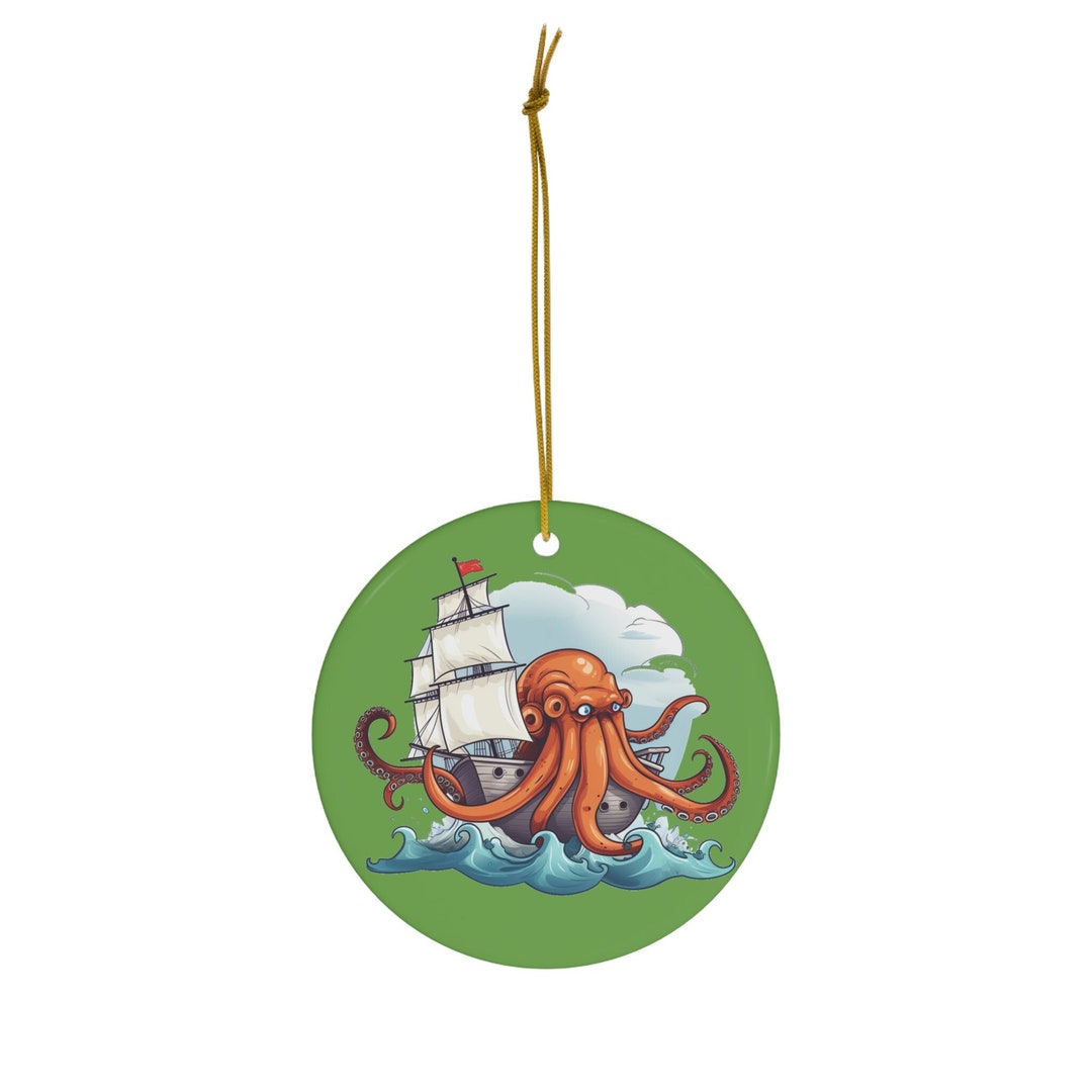 Orange Kraken Ornament / Green Ceramic Circle / Christmas Tree ...