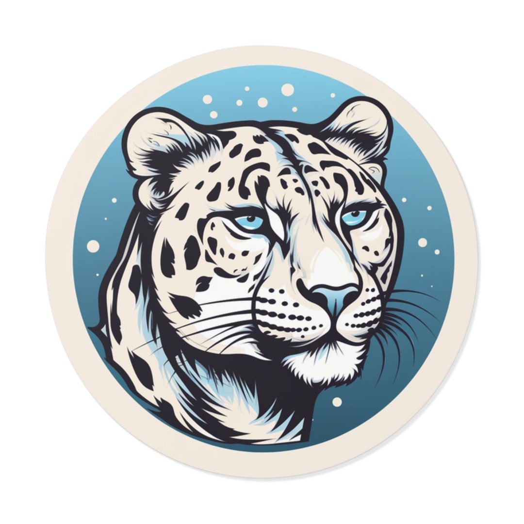 Snow Leopard Sticker / Round Vinyl / Gift for Animal Lovers / Water ...