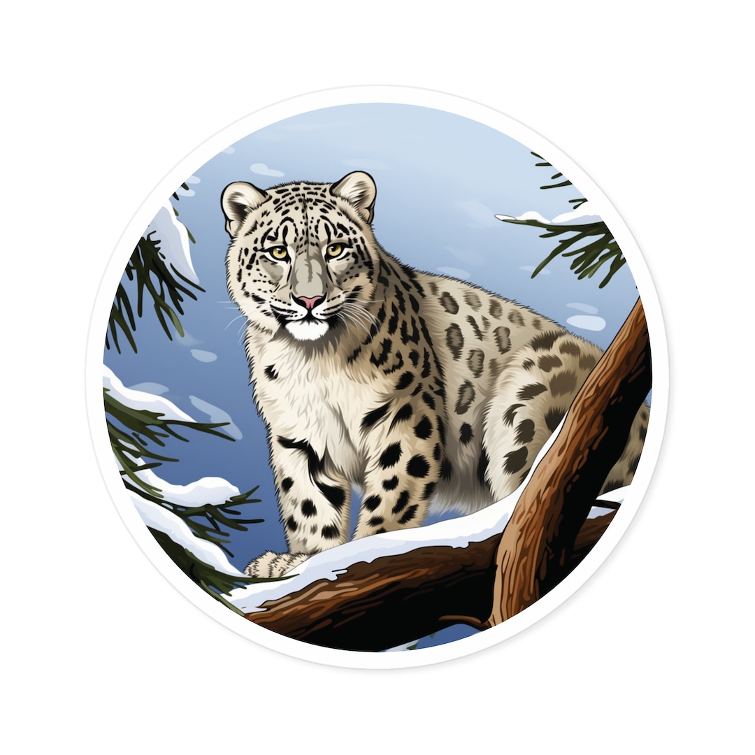 Snow Leopard Sticker / Round Vinyl Indoor Outdoor / Gift for Animal ...
