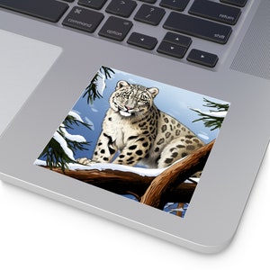 Snow Leopard Sticker / Square Vinyl Indoor Outdoor / Gift for Animal ...