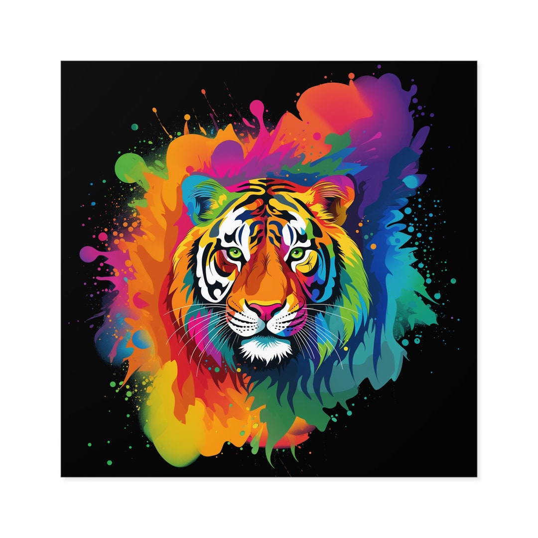 Rainbow Tiger Square Sticker / Vinyl Indoor Outdoor / Gift for Animal ...