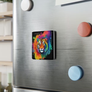 Rainbow Tiger Porcelain Magnet / Square Fridge Magnet / Gift for Animal ...