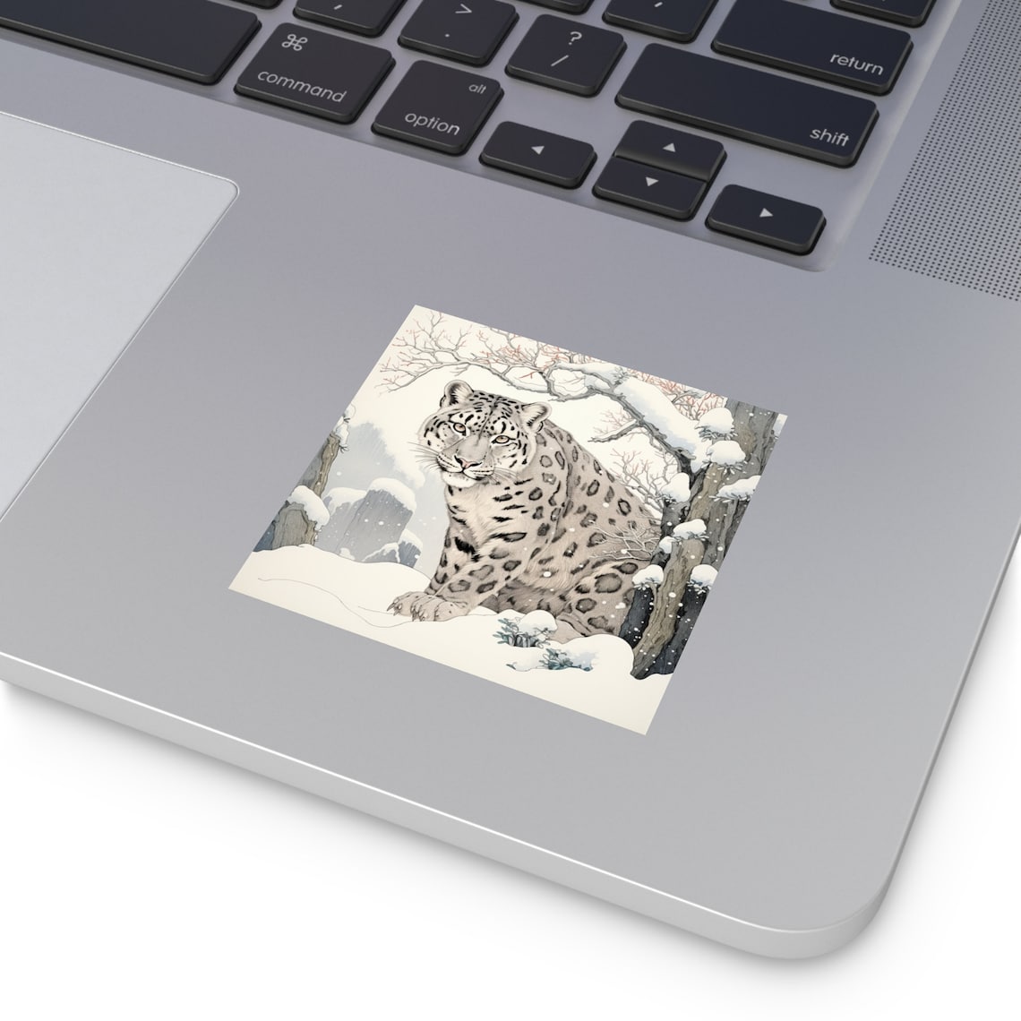 Snow Leopard Sticker / Ukiyo-e Style Art / Square Vinyl Indoor Outdoor ...