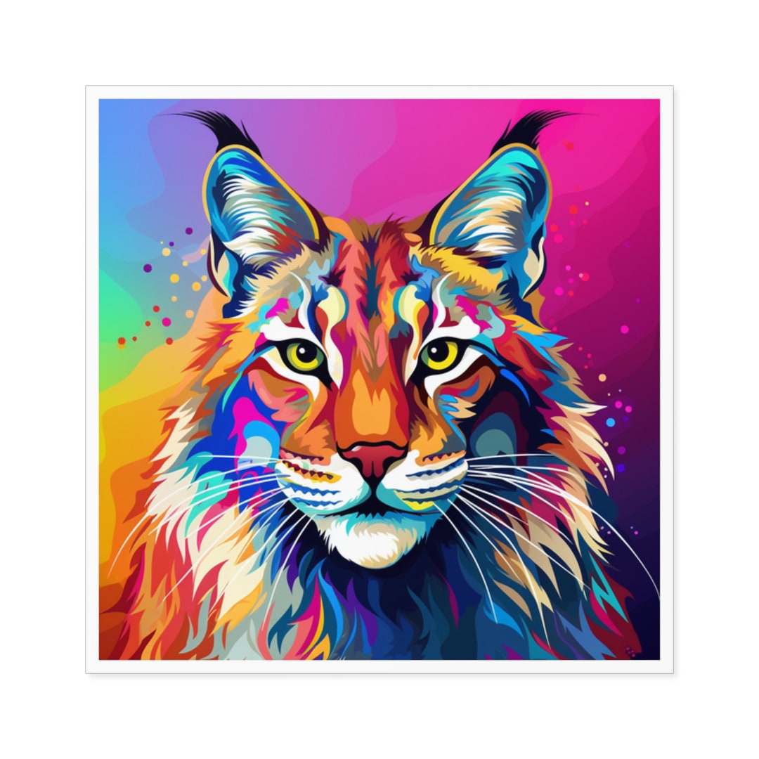 Rainbow Lynx Sticker | Square Vinyl Indoor Outdoor | Colorful Big Cat ...