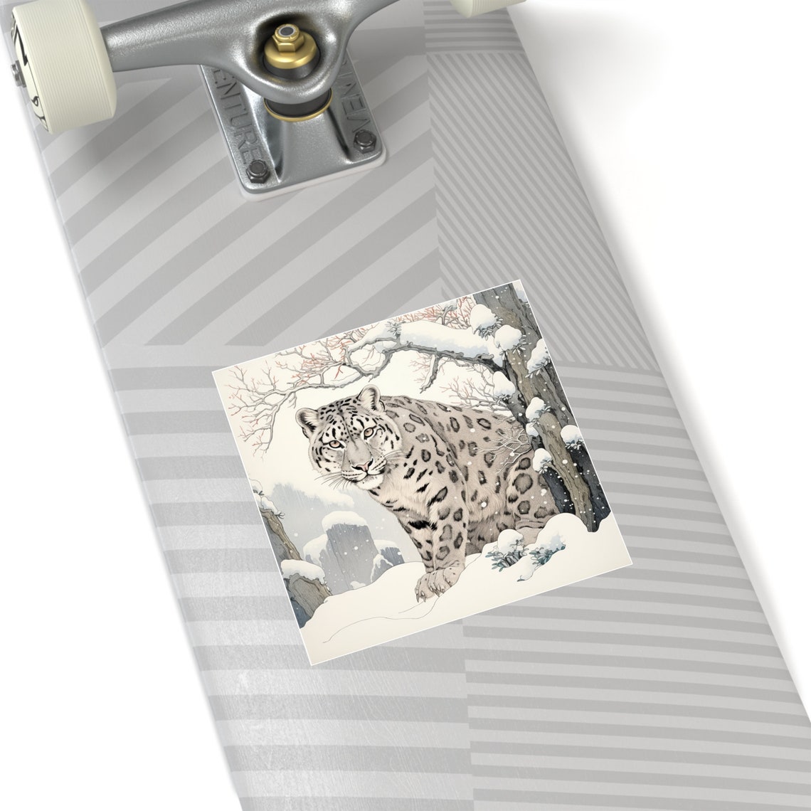 Snow Leopard Sticker / Ukiyo-e Style Art / Square Vinyl Indoor Outdoor ...