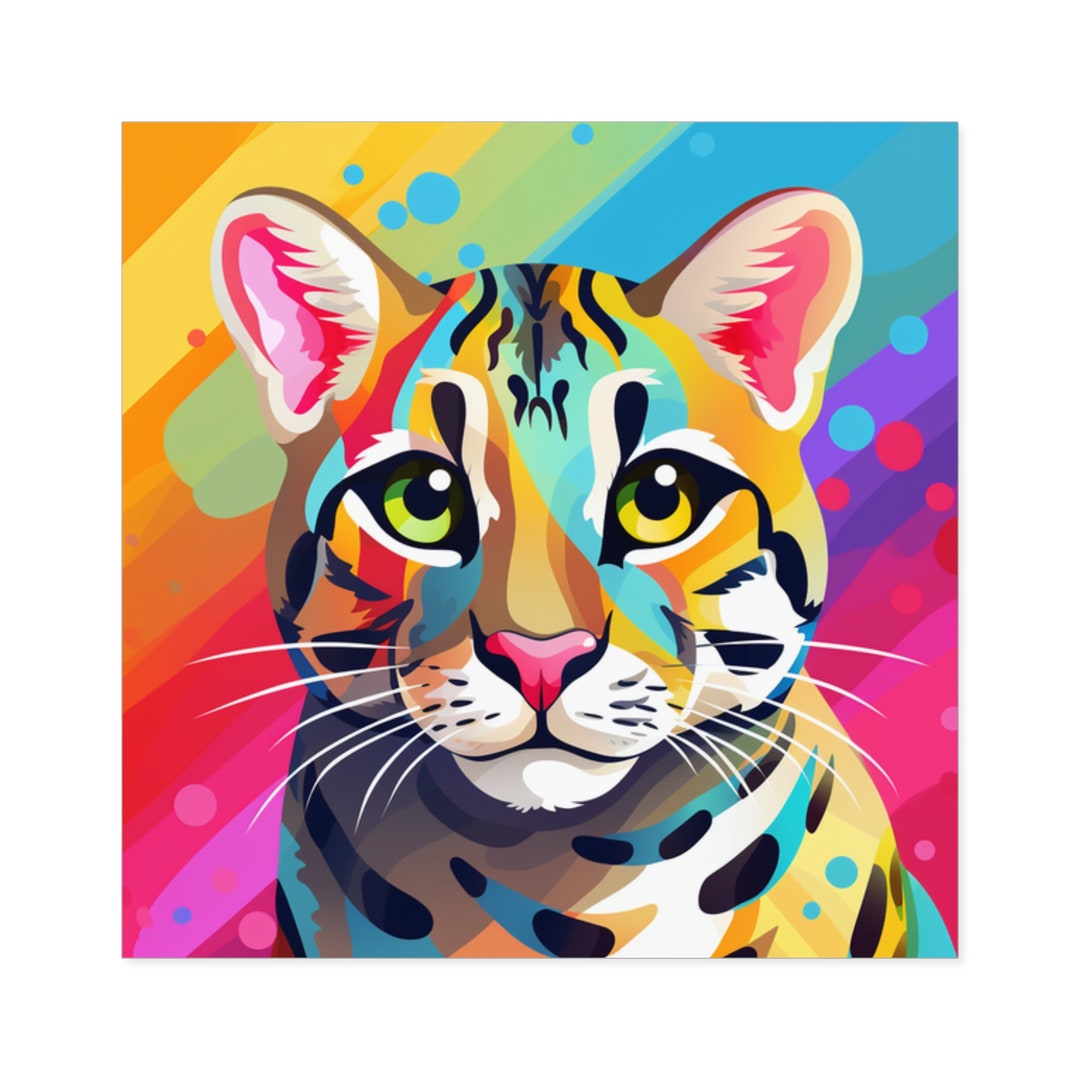 Rainbow Ocelot Sticker / Square Vinyl Indoor Outdoor / Gift for Animal ...