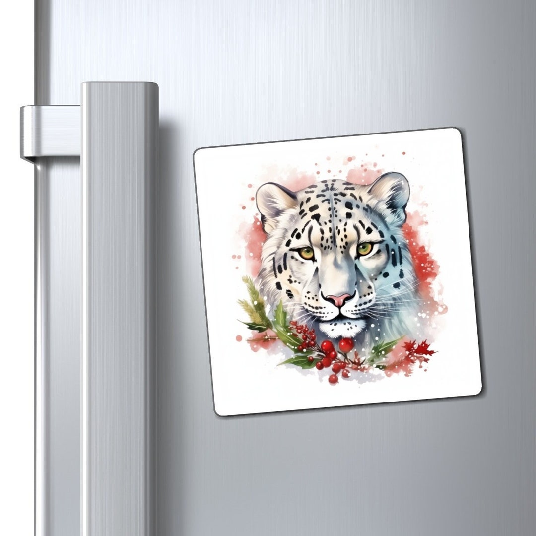 Holiday Snow Leopard Magnet / Fridge and Home Decor / Gifts for Animal ...