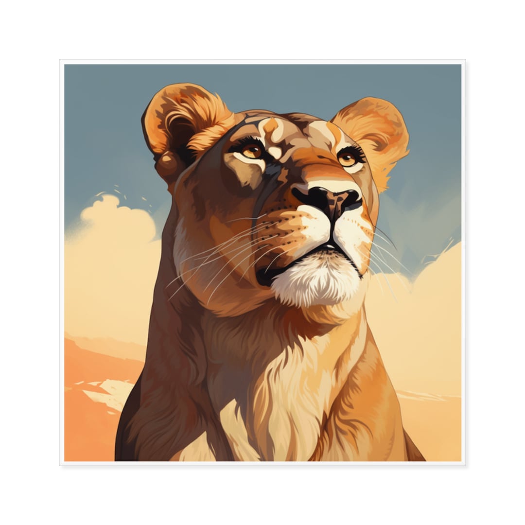 Regal Lioness Portrait Sticker / Square Vinyl Indoor Outdoor / Gift for ...
