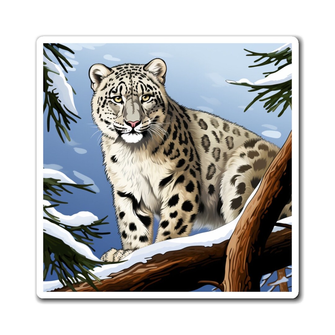 Snow Leopard Magnet / Square Fridge Magnet / Gift for Animal Lover ...