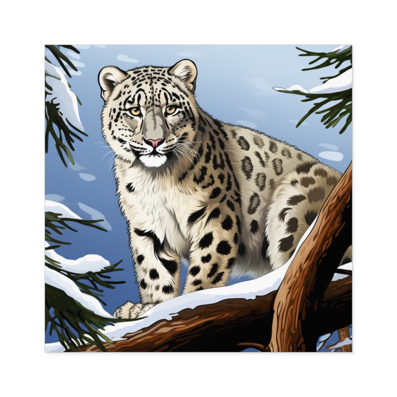 Snow Leopard Sticker / Square Vinyl Indoor Outdoor / Gift for Animal ...