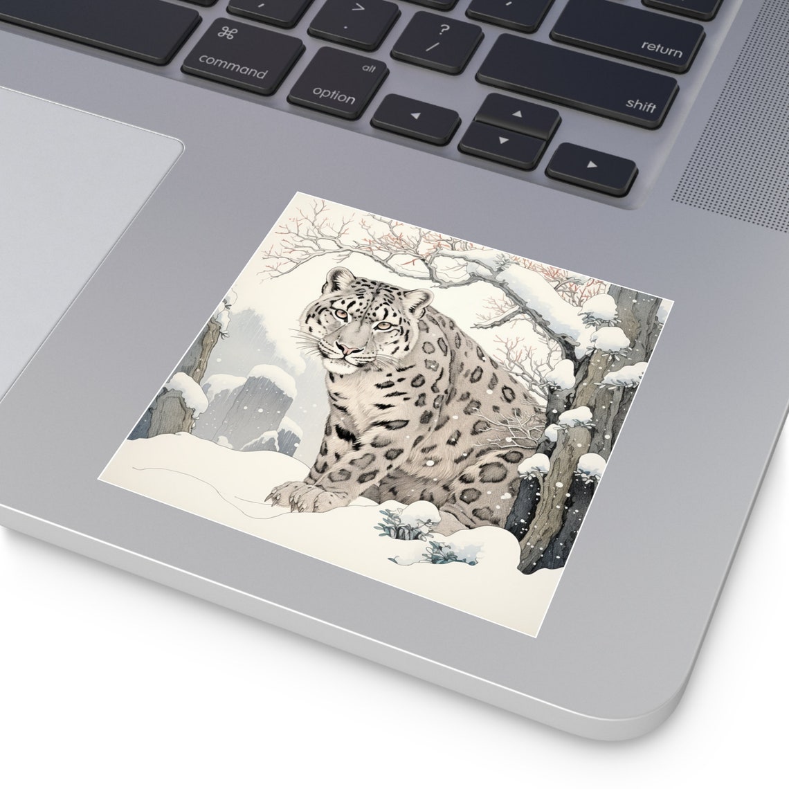 Snow Leopard Sticker / Ukiyo-e Style Art / Square Vinyl Indoor Outdoor ...