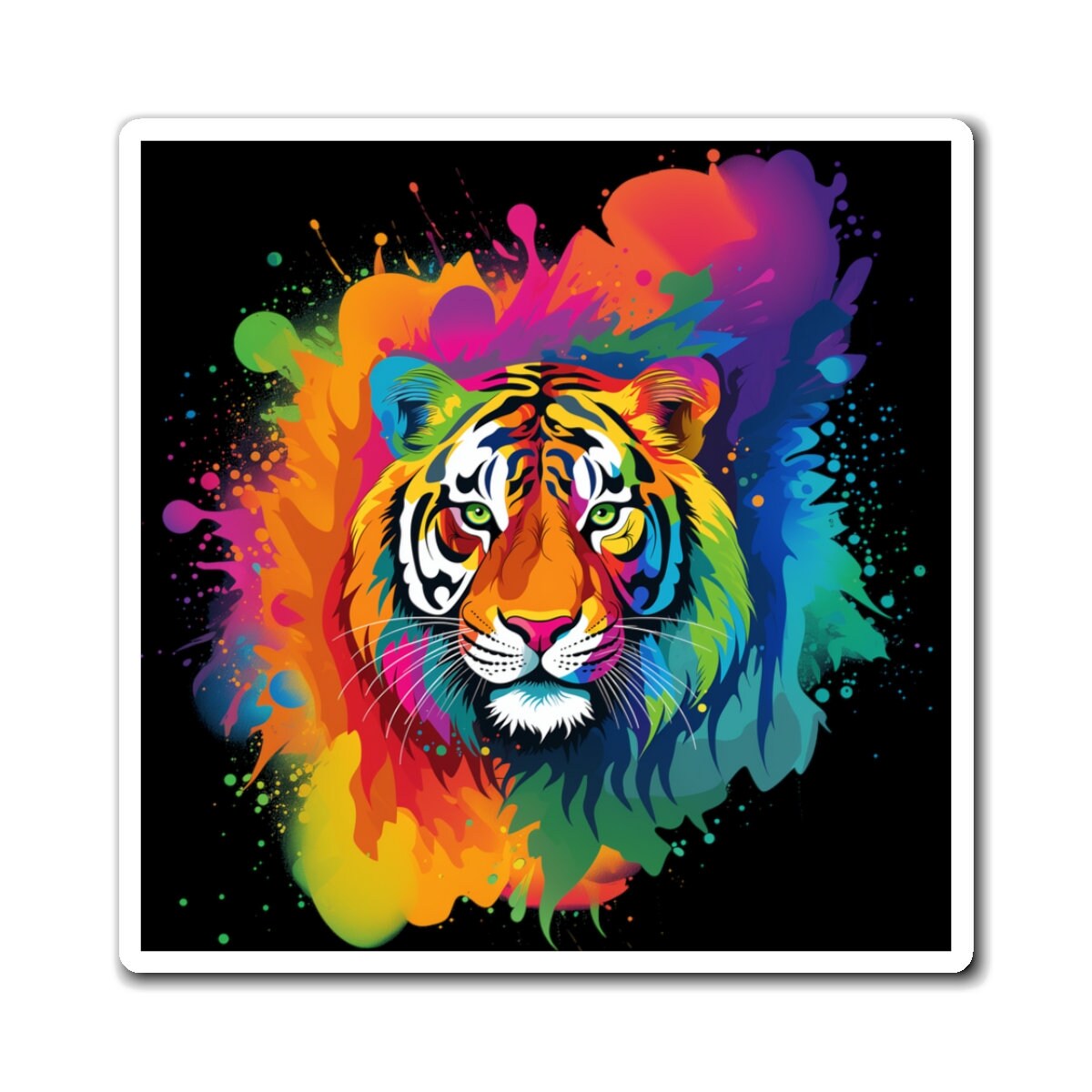 Rainbow Tiger Square Magnet / Two Sizes / Gift for Animal - Etsy