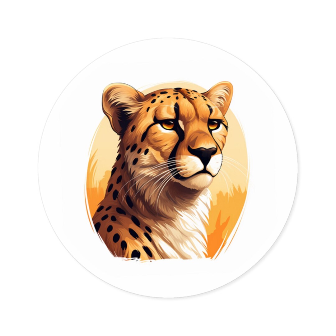 Cheetah Sticker | Graceful Cheetah Portrait | Round Vinyl | Animal ...
