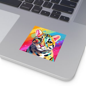 Rainbow Ocelot Sticker / Square Vinyl Indoor Outdoor / Gift for Animal ...