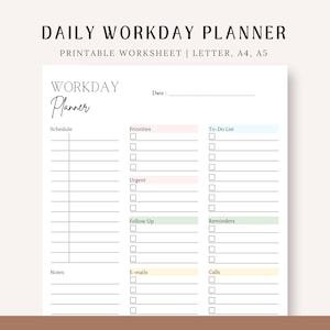 Daily Work Planner, Digital Download Printable, Work From Home ...