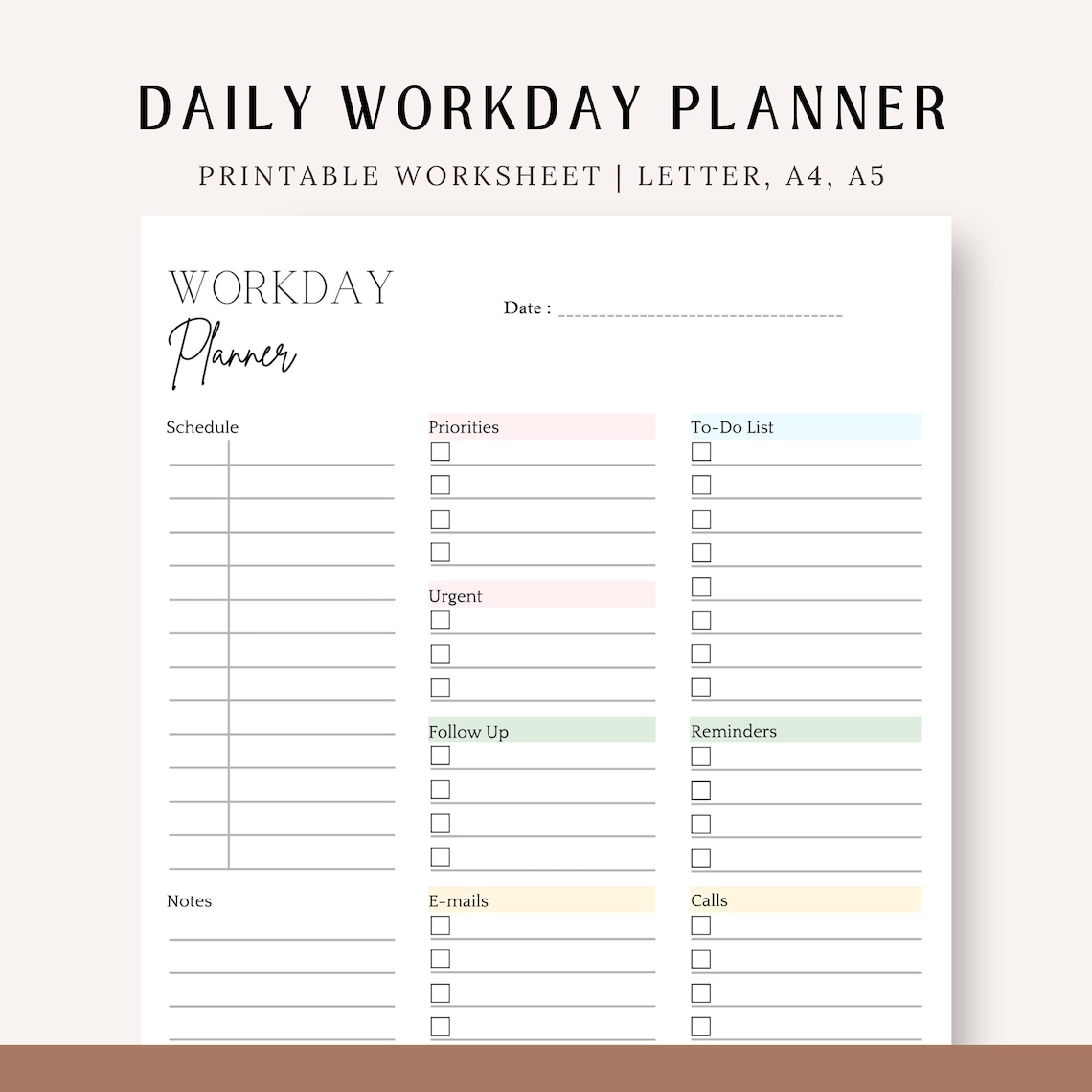 Daily Work Planner, Digital Download Printable, Work From Home ...